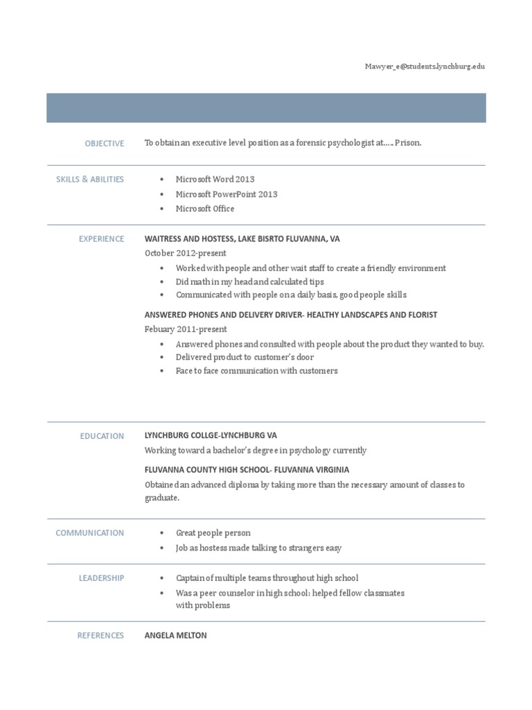 Forensic Psychologist Resume of Elisa Mawyer | PDF | Career & Growth
