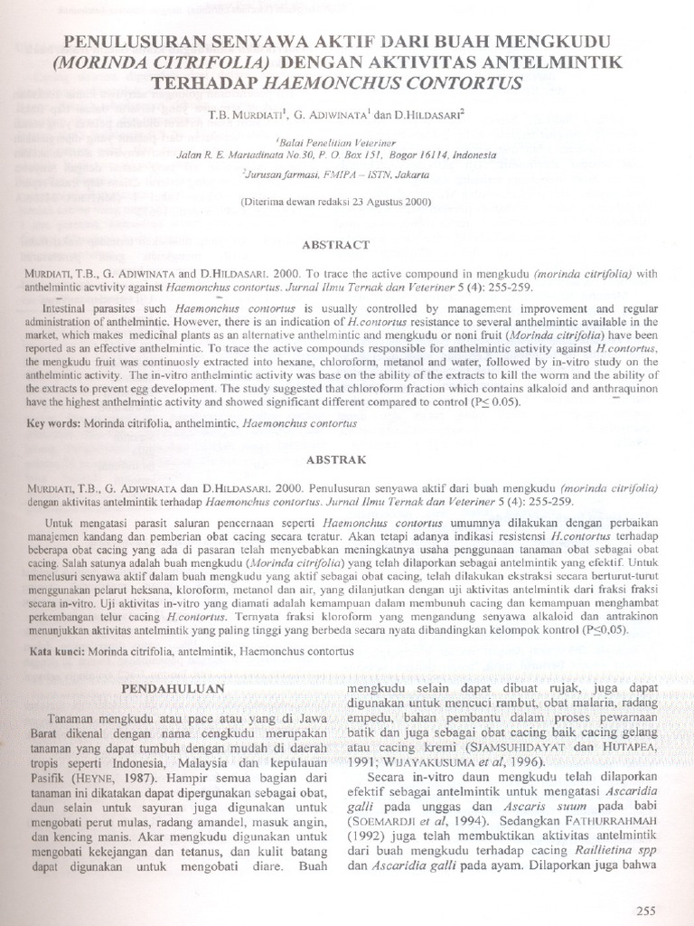 Jurnal Senyawa Aktif Buah Mengkudu | PDF | Sains & Matematika