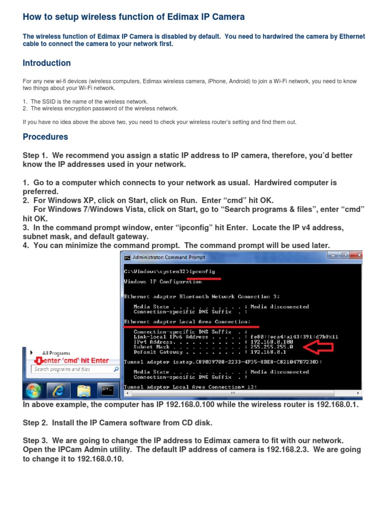 How To Setup Wireless of Edimax Camera | PDF | Wireless Lan | Ip Address