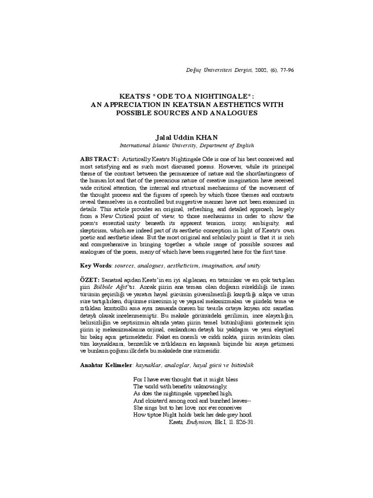 Keats's Ode To A Nightingale | PDF | John Keats | Poetry