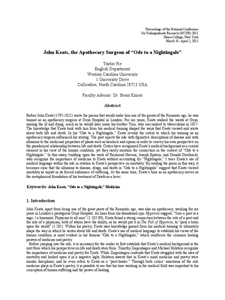 Ode to a Nightingale Notes - Apothecary Surgeon | John Keats | Poetry