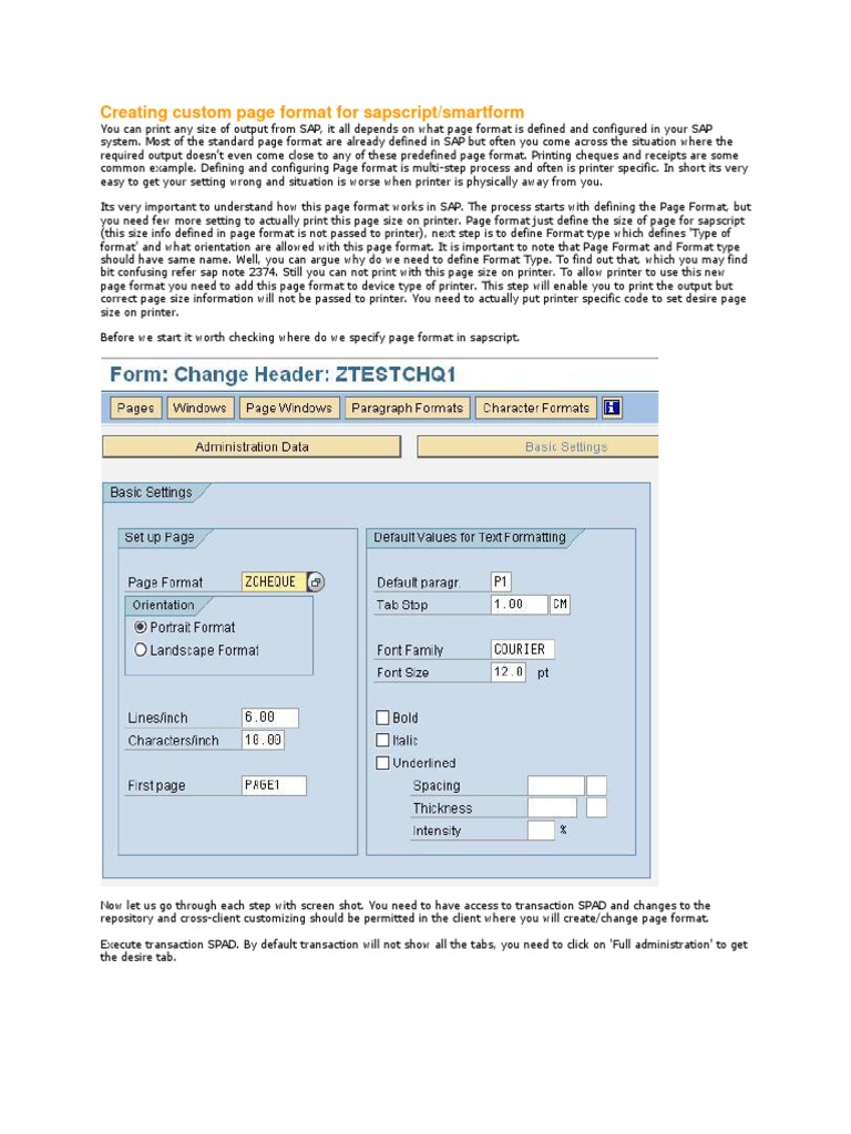 Creating Custom Page Format For Sapscript and Smartforms | PDF | Printer (Computing) | File Format