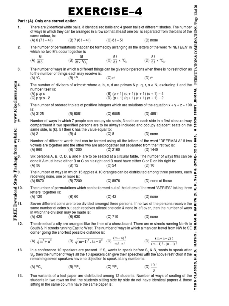 10 Permutation & Combination Part 3 of 4 | Download Free PDF ...