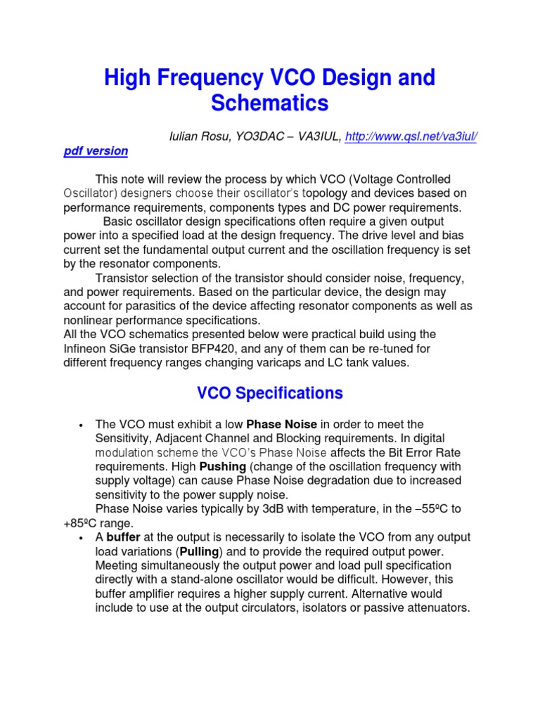 High Frequency VCO Design and Schematics | PDF | Computers