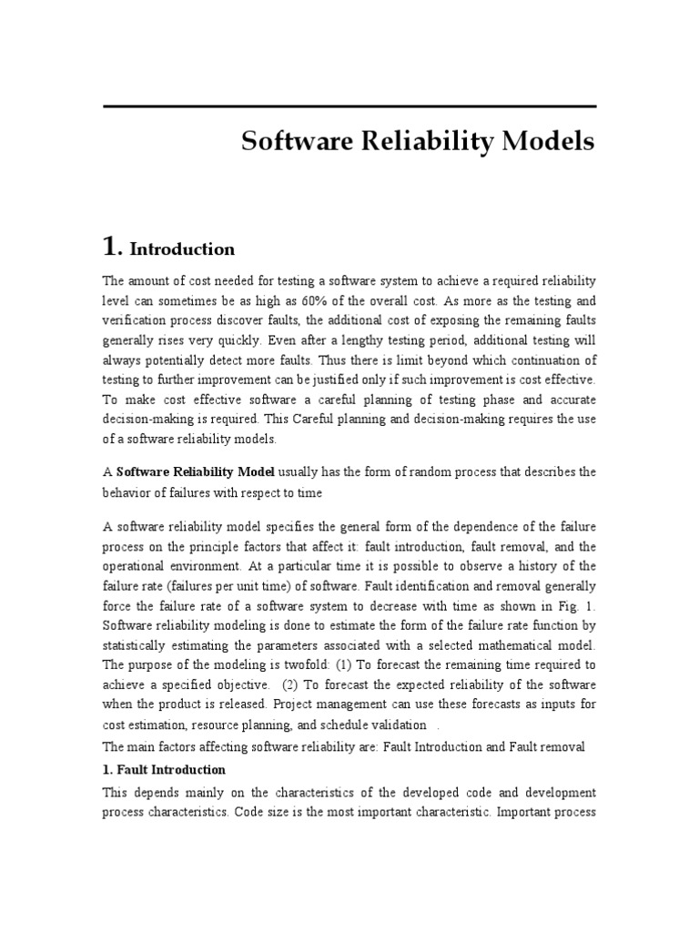 Software Reliability Models Pdf Reliability Engineering Software Quality