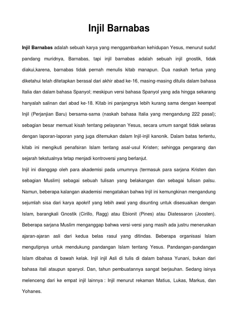 Injil Barnabas | PDF