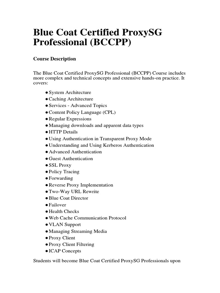 Blue Coat Certified ProxySG Professional (BCCPP) | PDF | Proxy Server | Hypertext Transfer Protocol