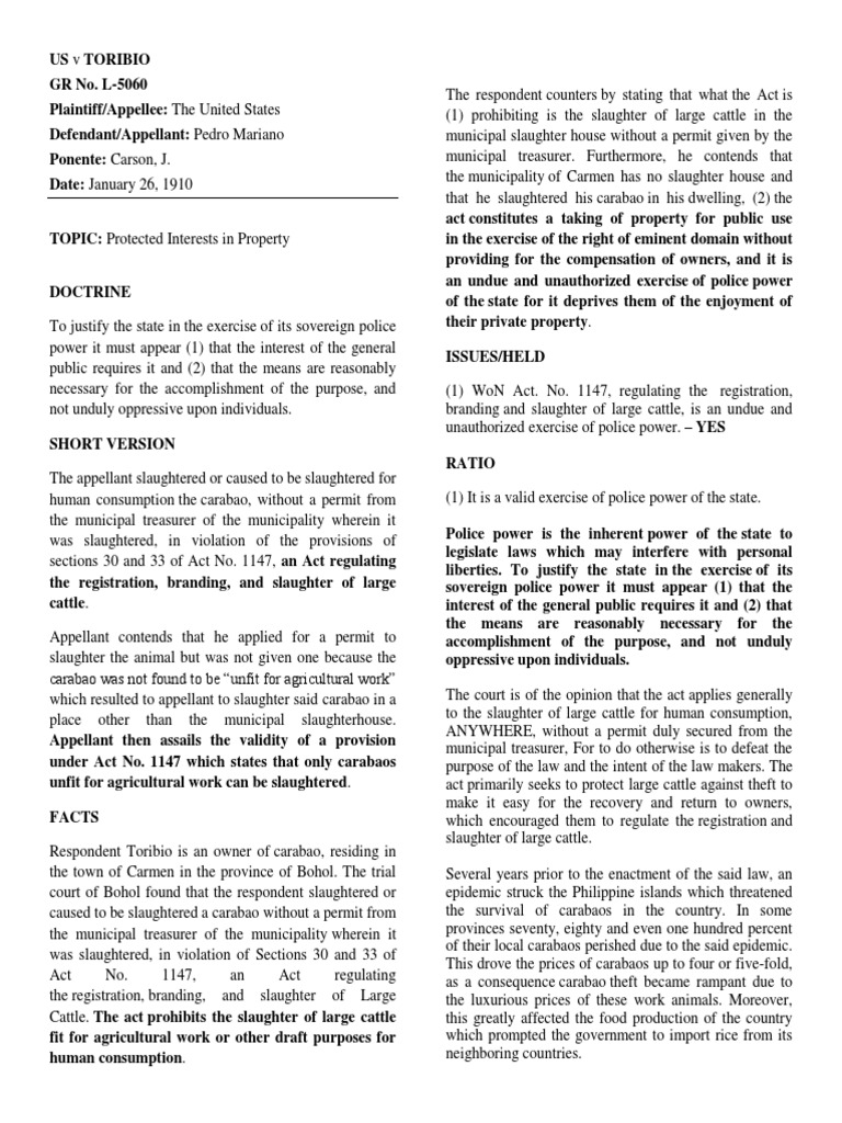 US V Toribio | PDF | Eminent Domain | Police Power (United States ...