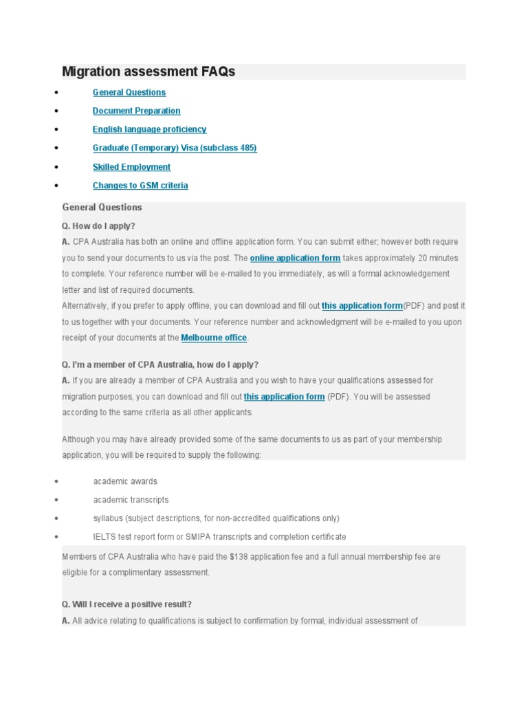 Migration Assessment FAQs | PDF | Accountant | Certified Public Accountant