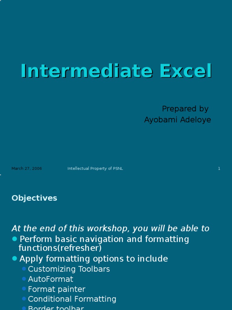 Intermediate Excel | PDF | Microsoft Excel | Computing