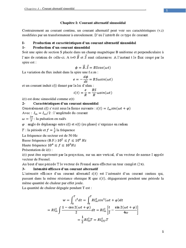 ChapitreI Courant Alternatif 1 | PDF