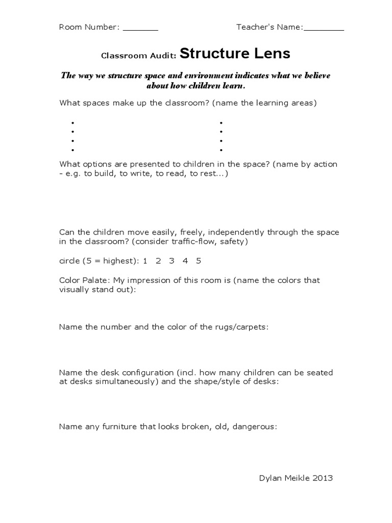 Classroom Audit: Structure, Aesthetic, Pedagogy | PDF | Classroom ...