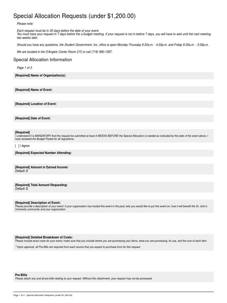 Form Special Allocation Requests Under 120000 | PDF | Government | Business