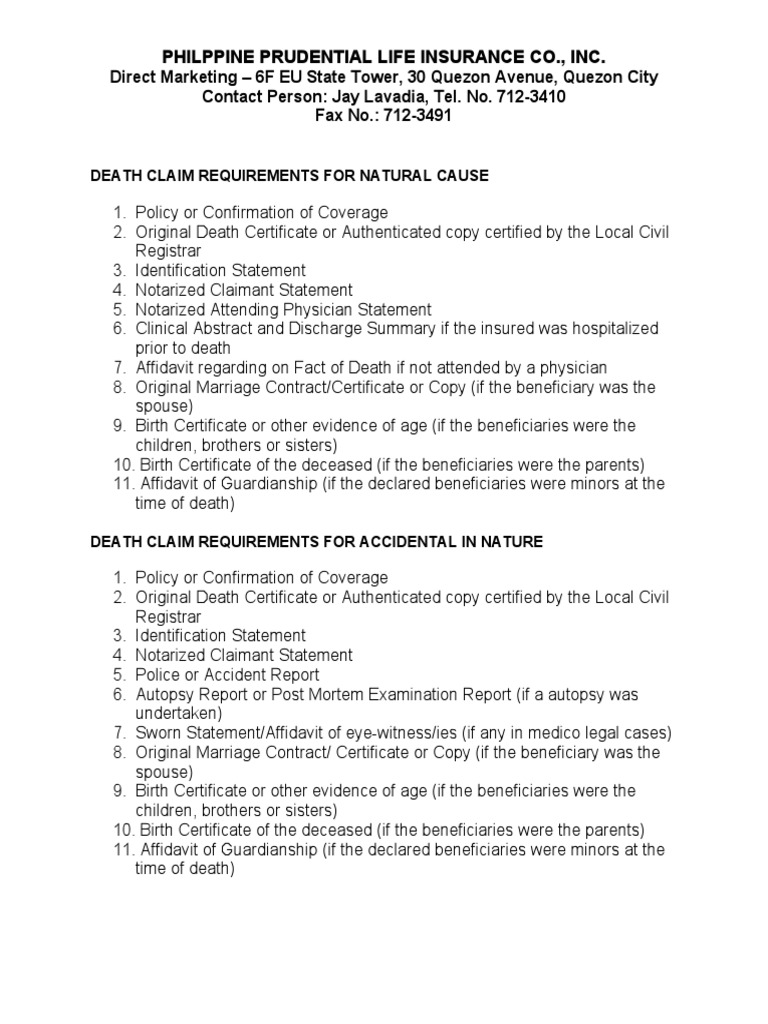 Death Claim Requirements | PDF | Death Certificate | Government