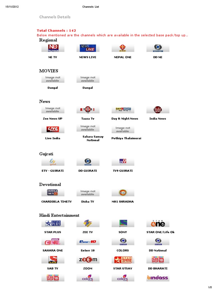 Comprehensive List of TV Channels Available | PDF | Travel | Foreign ...