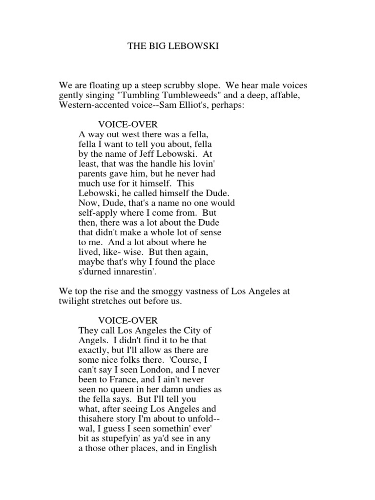 The Big Lebowski - Script | PDF | Leisure