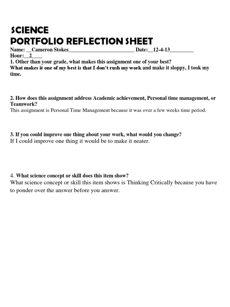 Science Portfolio Reflection Insights | PDF