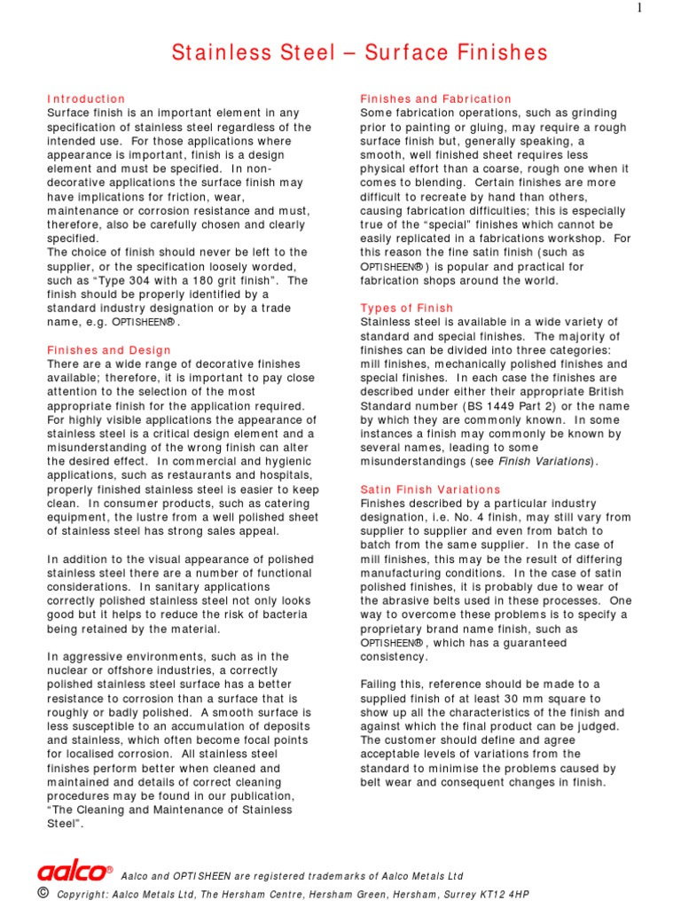 Stainless Steel Surface Finishes | PDF | Stainless Steel | Abrasive