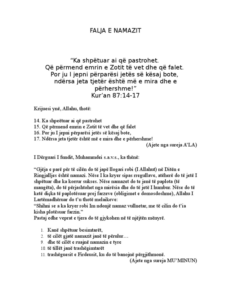 Falja e Namazit | PDF