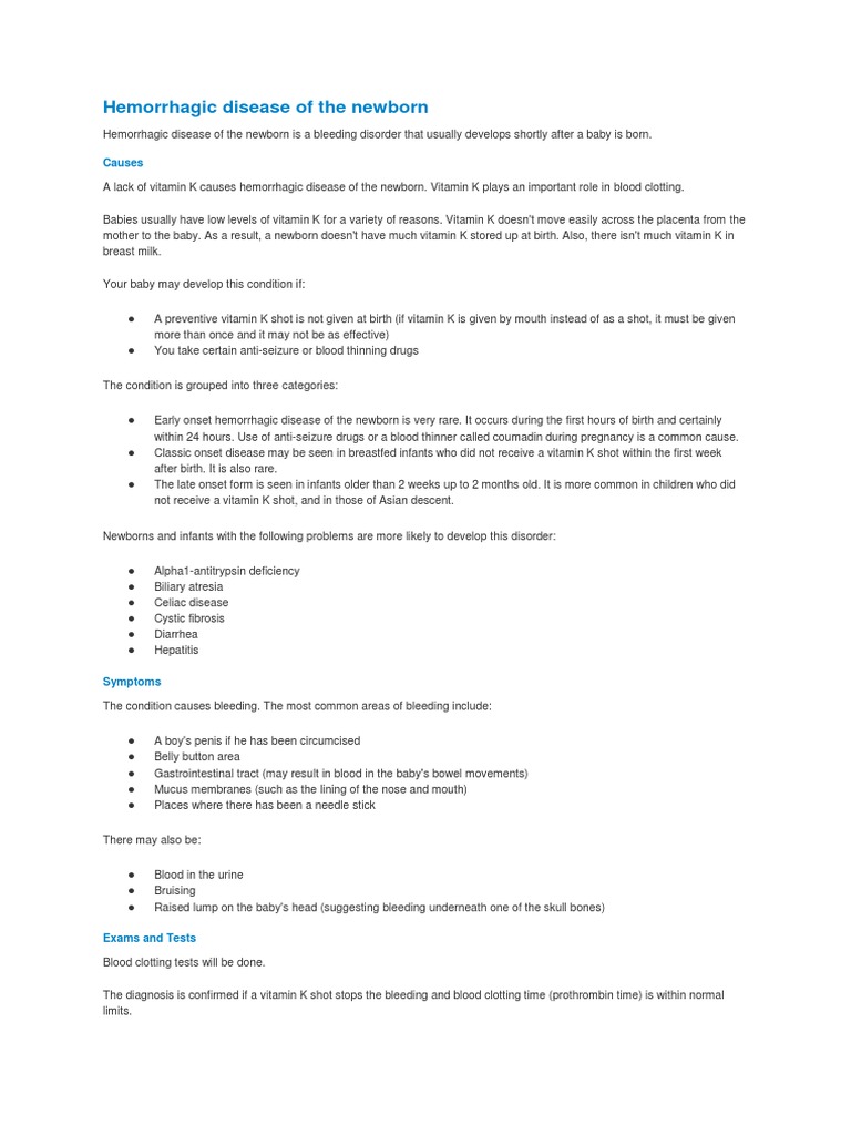 Hemorrhagic Disease of The Newborn | PDF | Bleeding | Infants