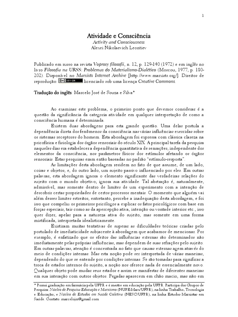 LEONTIEV, Alexei N. - Atividade e Consciência | PDF | Mente | Psicologia