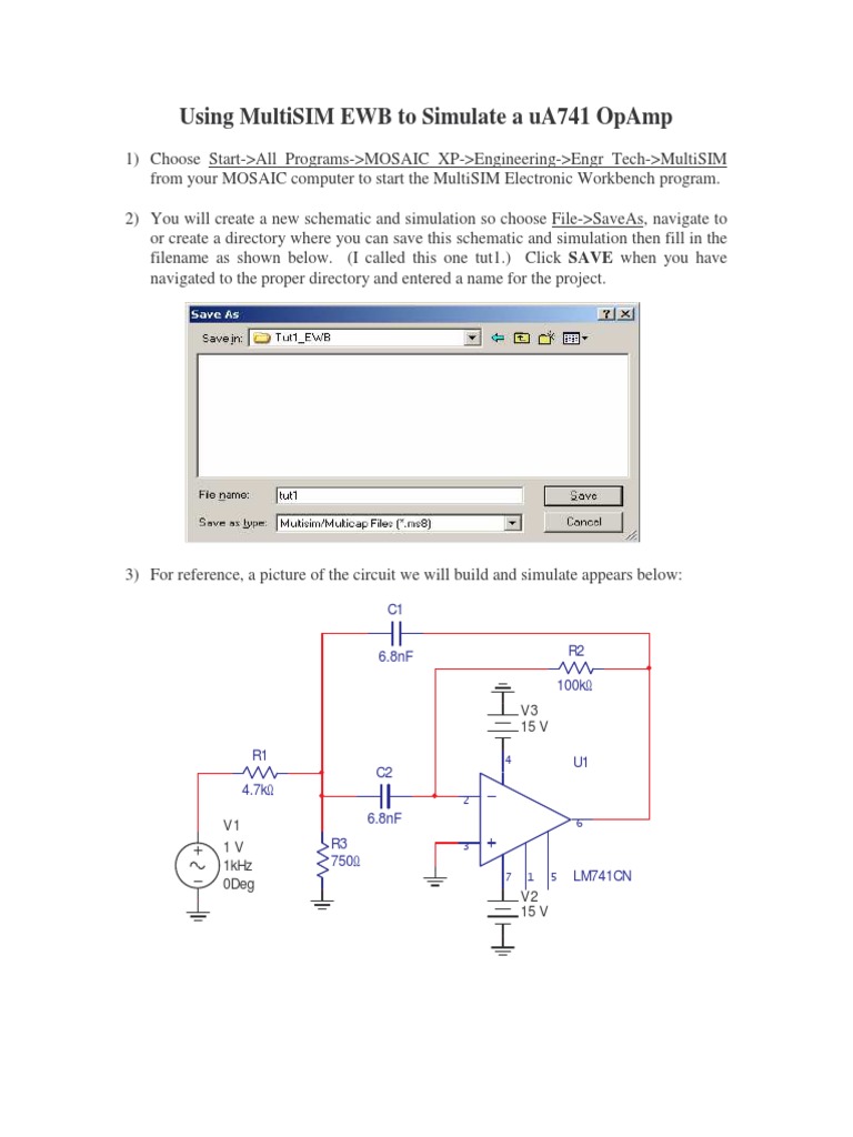 Simulating an OpAmp Circuit Using MultiSIM EWB and Analyzing the ...