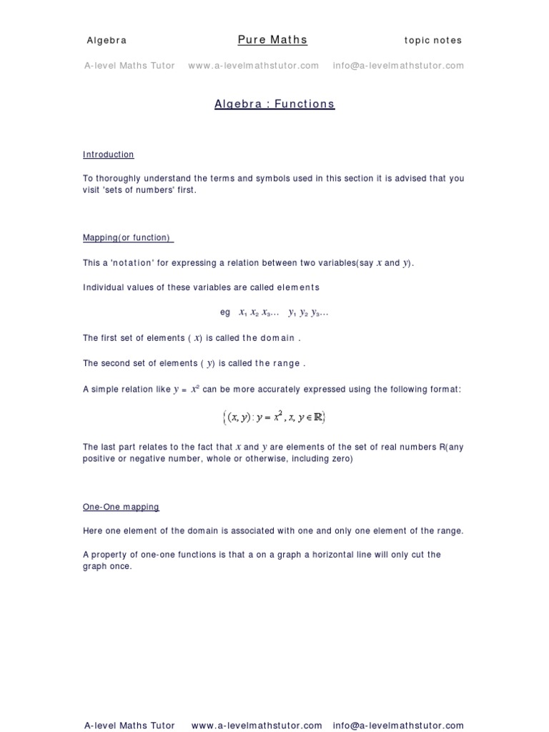 Functions, Algebra Revision Notes From A-Level Maths Tutor | PDF ...