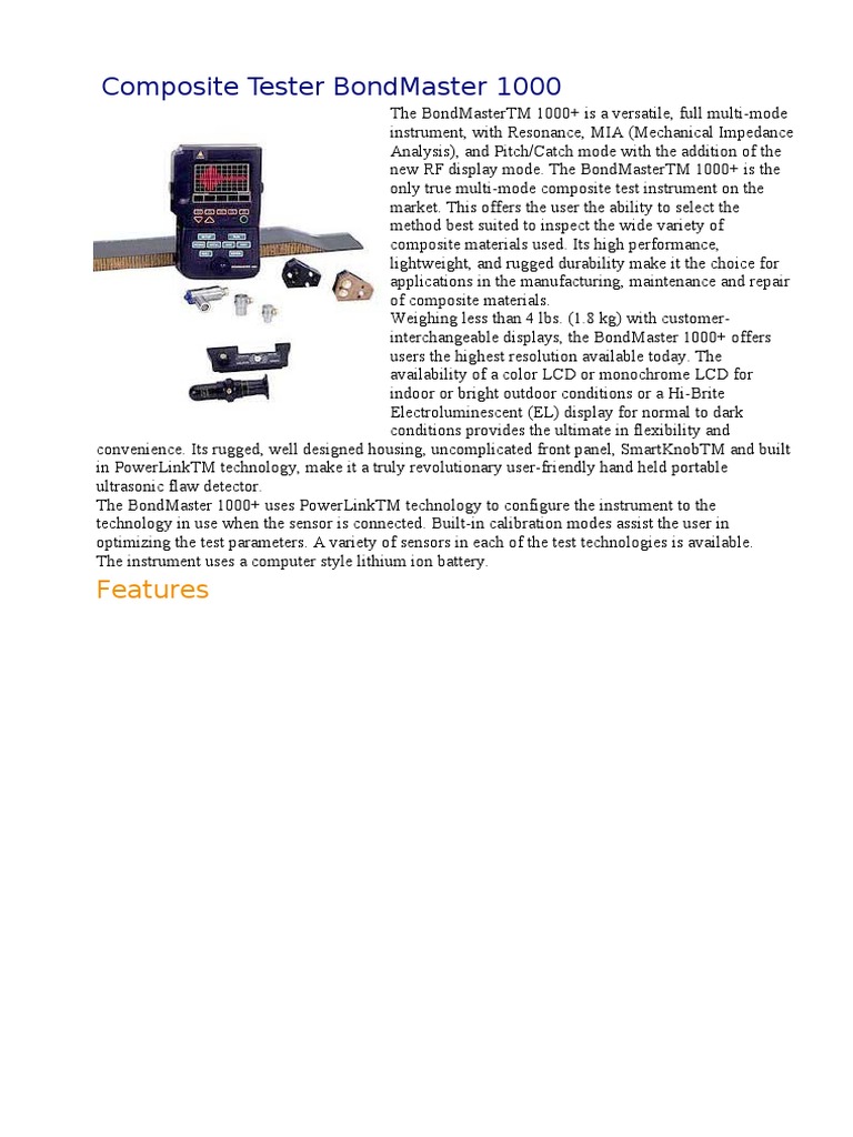 Composite Tester BondMaster 1000 | PDF | Physical Quantities ...