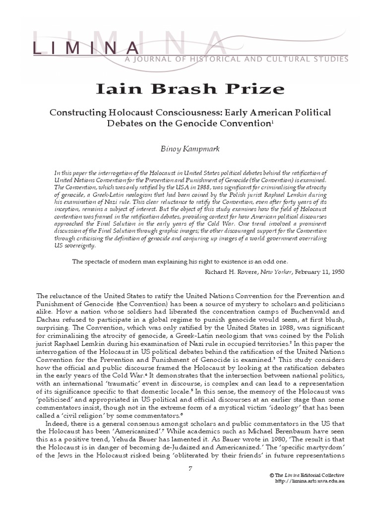 Iain Brash Prize: Constructing Holocaust Consciousness: Early American ...