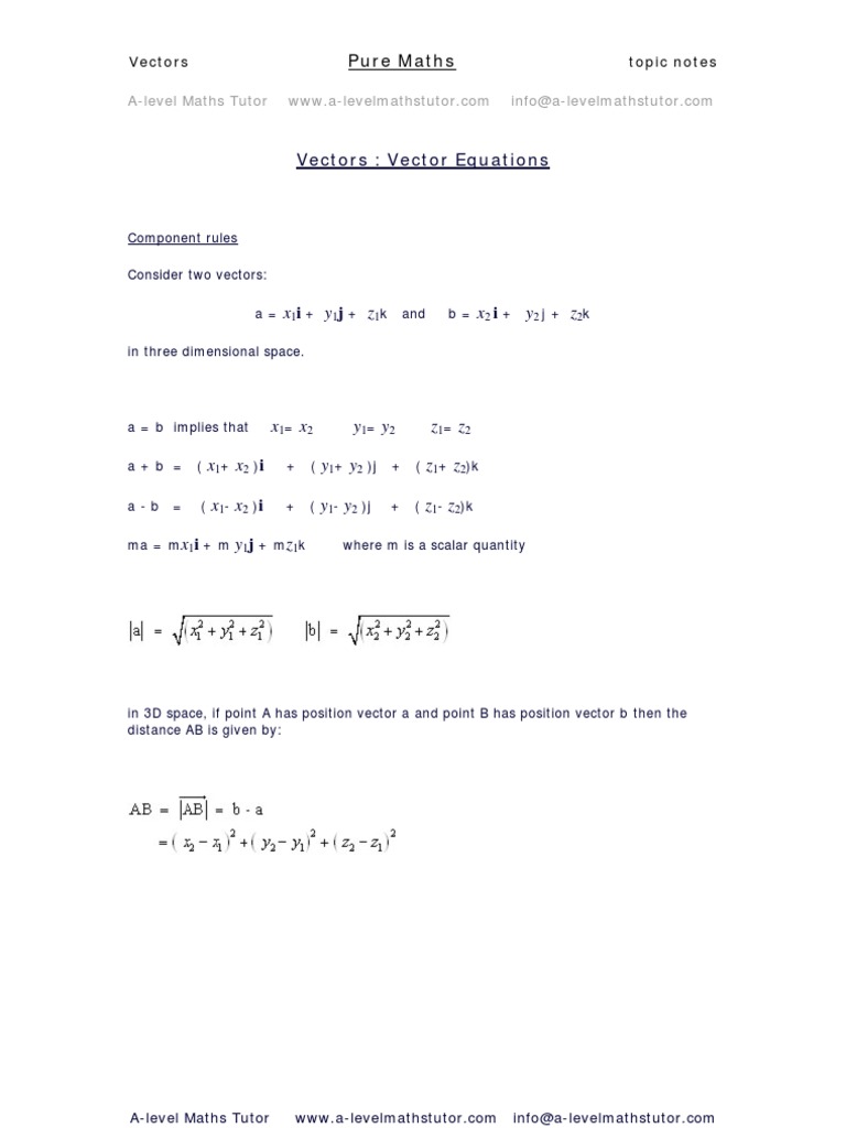 A-Level Vectors: Key Concepts and Equations | PDF | Euclidean Vector ...