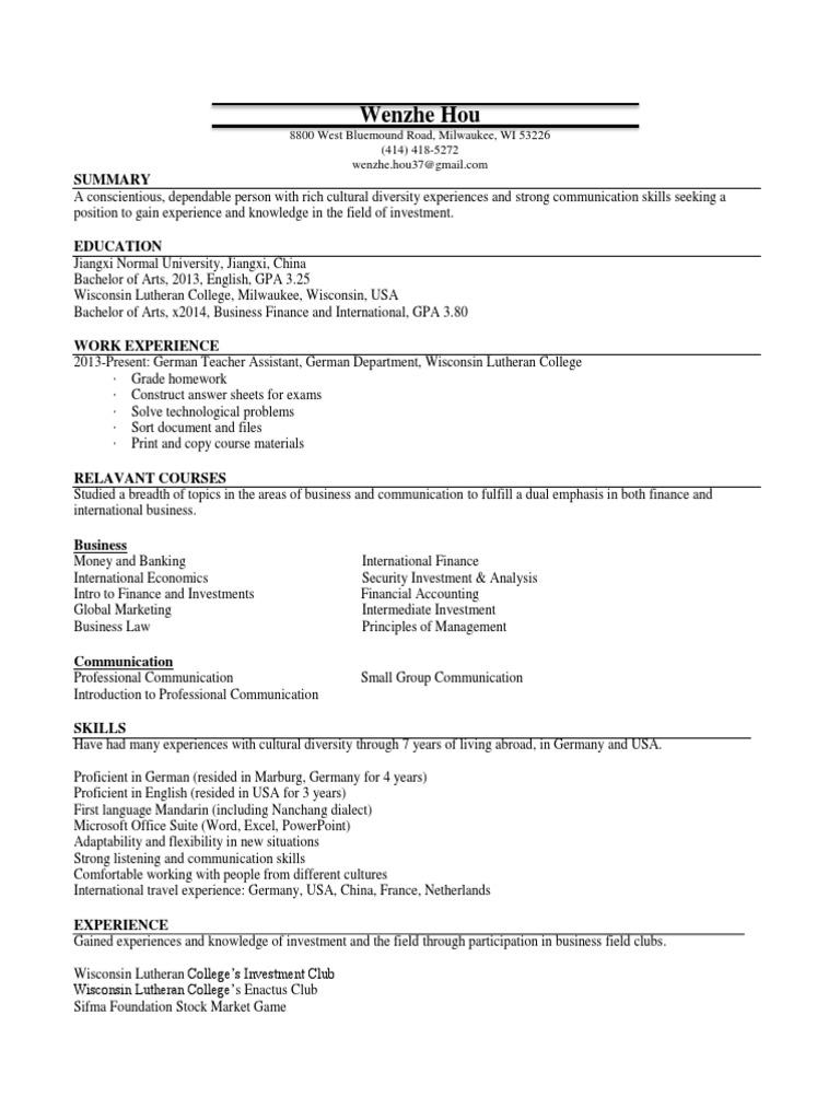 Wenzhe Hou Resume | PDF