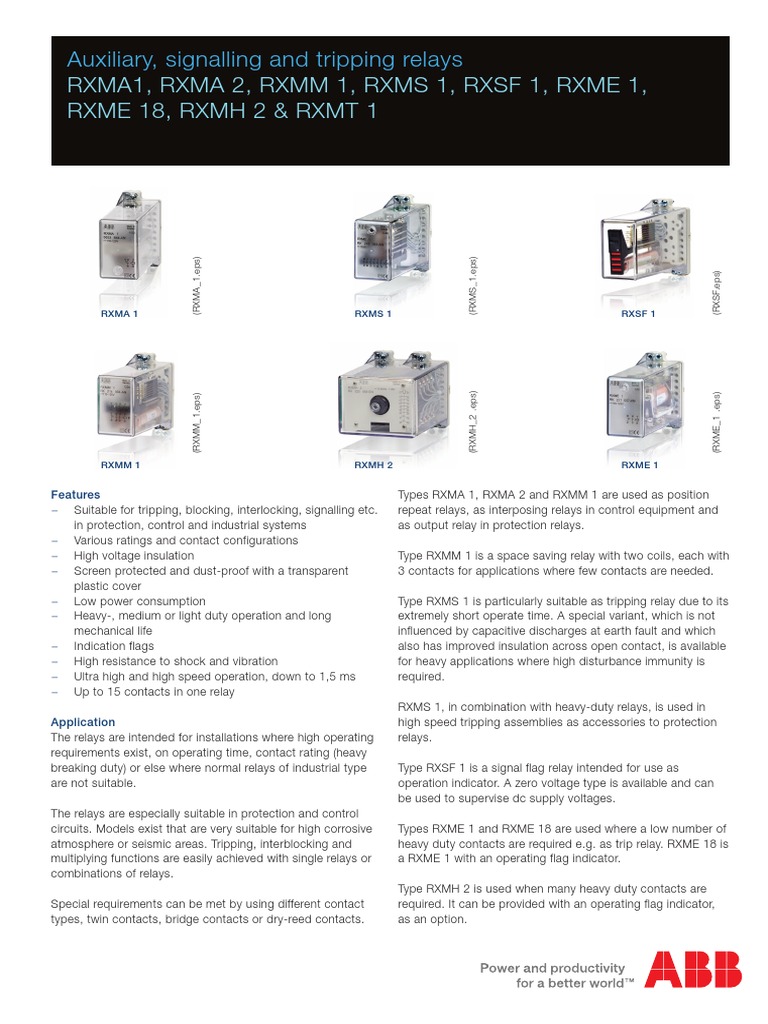 ABB Auxiliary Signalling and Trippning Relays RXMA 1 RXMA 2 RXMS 1 RXSF ...