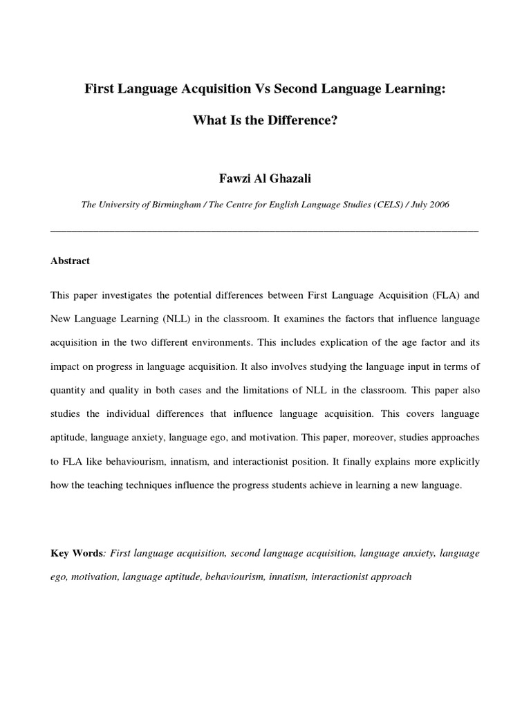 First Language Acquisition Vs Second Language Learning | PDF | Second Language Acquisition ...