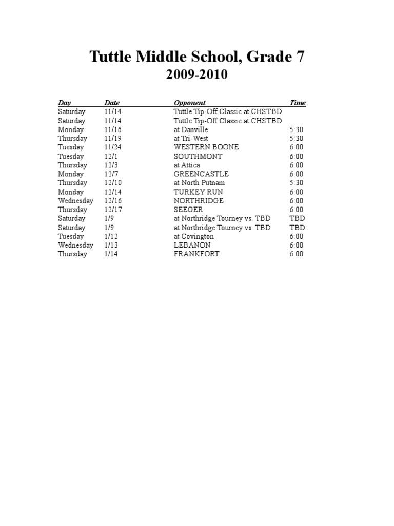 7th Grade Schedule | PDF