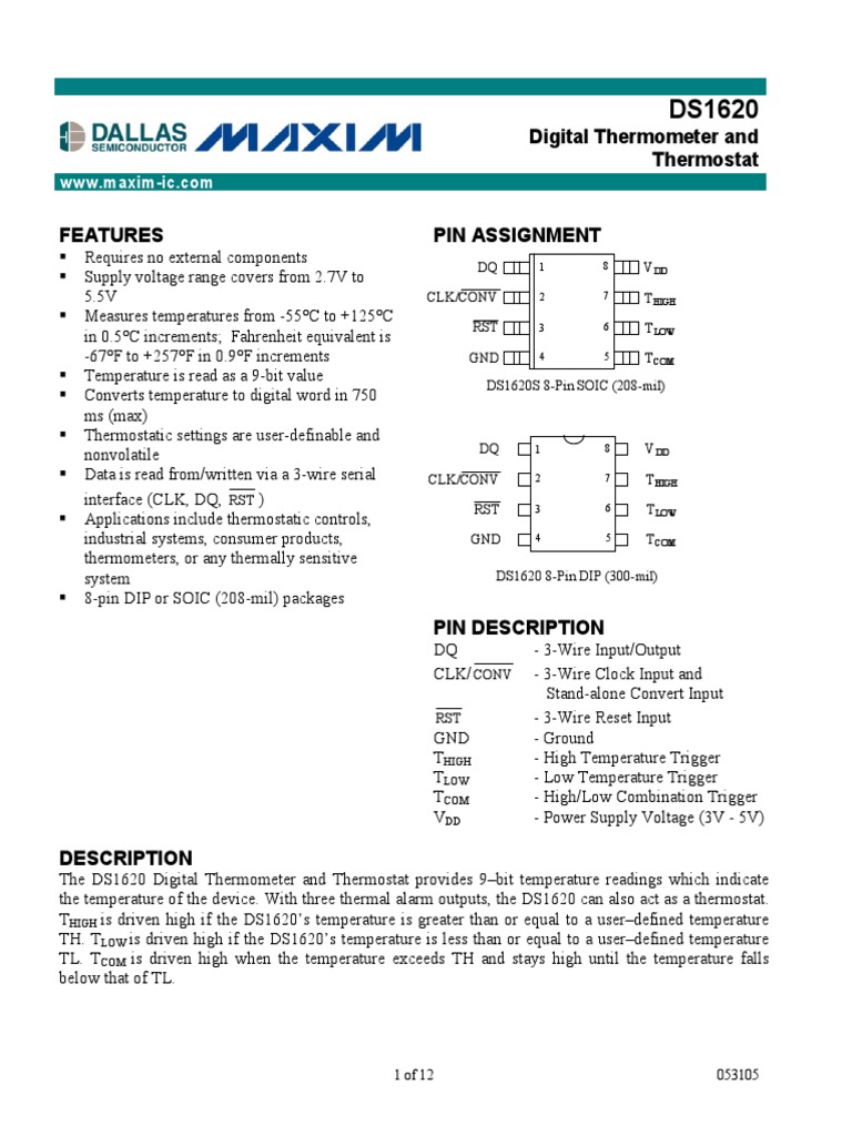 Digital Termomether and Thermostat Ds1620 | PDF | Central Processing ...