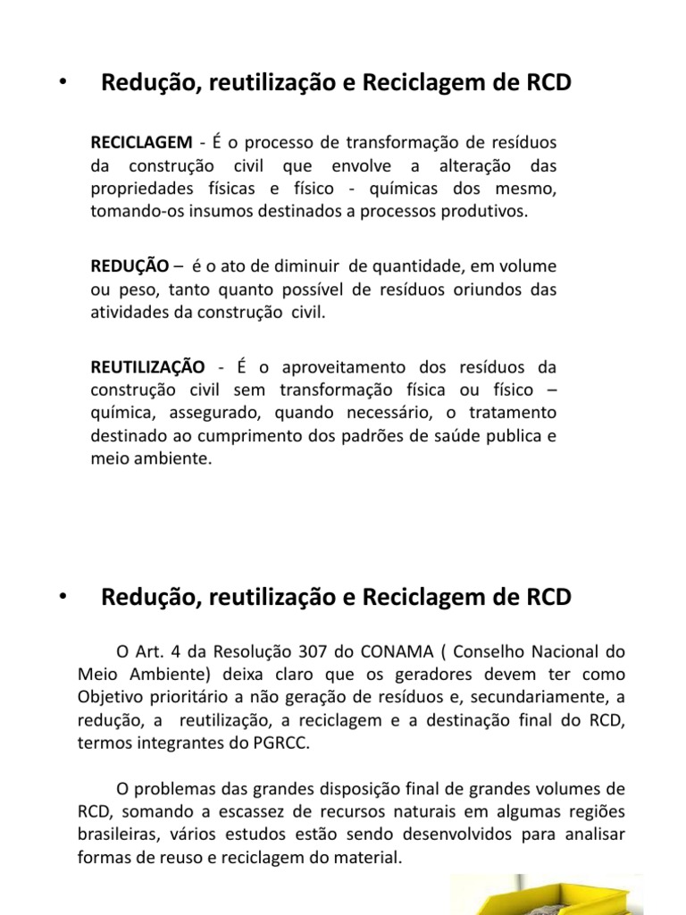 Redução, Reutilização e Reciclagem de RCD | PDF | Reciclagem | Material ...
