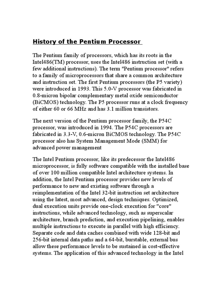 A Brief History of The Pentium Processor Family | PDF | Cpu Cache | Central Processing Unit
