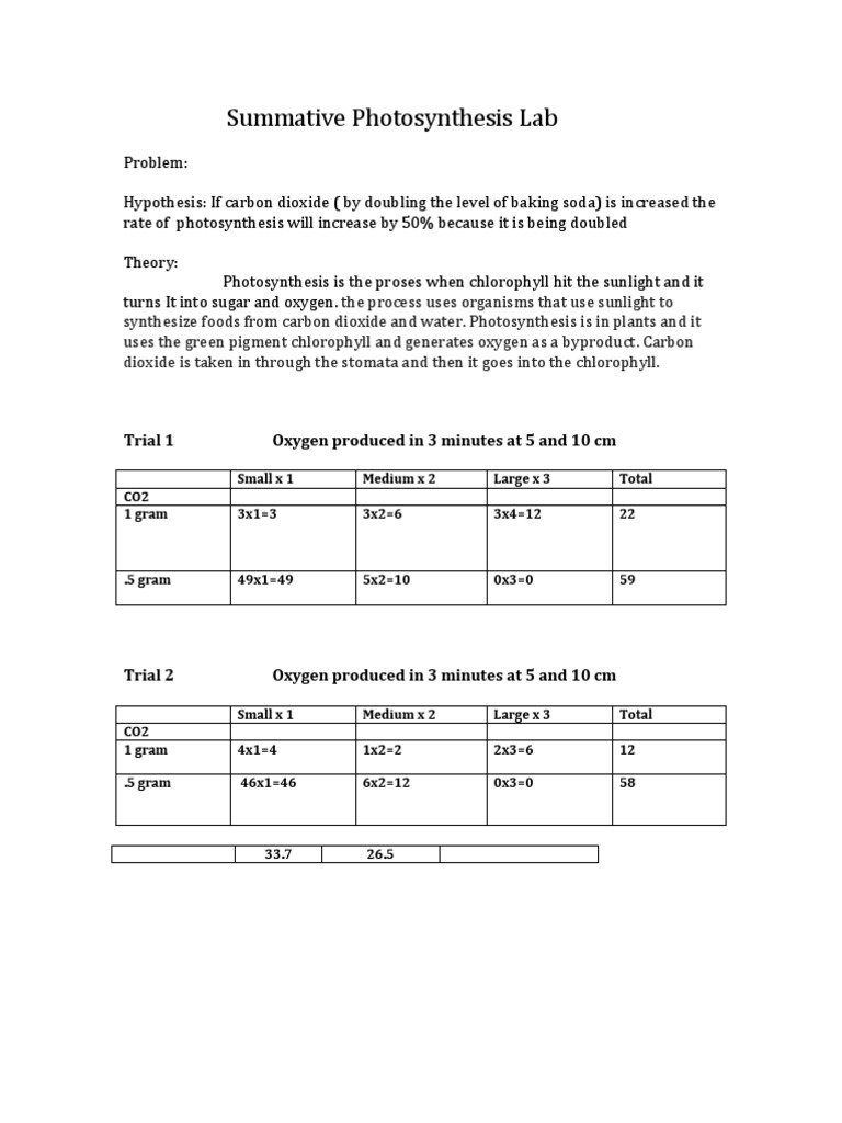 Final Summative Photosynthesis Lab | PDF