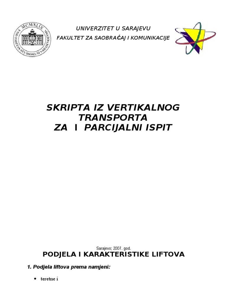 Skripta Iz Vertikalnog Transporta | PDF