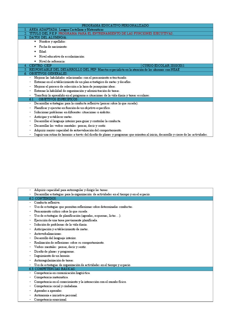 Entrenamiento Funciones Ejecutivas | PDF | Planificación | Aprendizaje