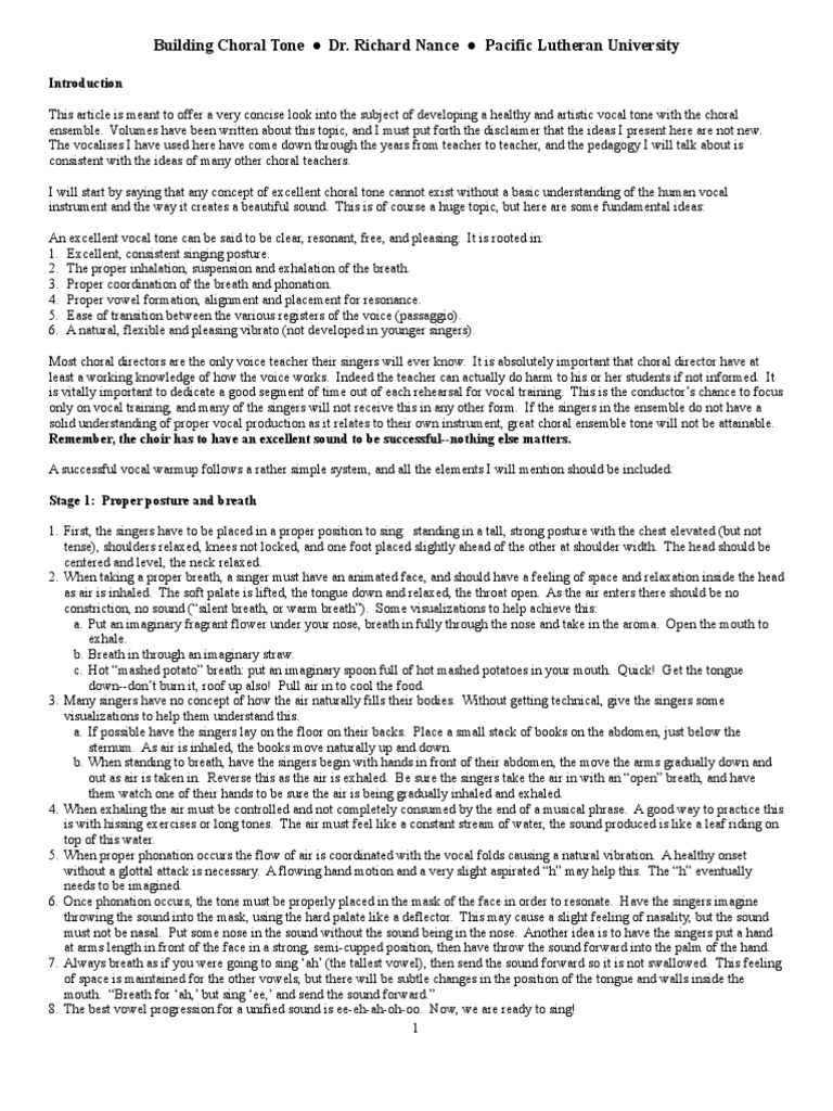 Building Choral Tone | PDF | Vocal Pedagogy | Singing