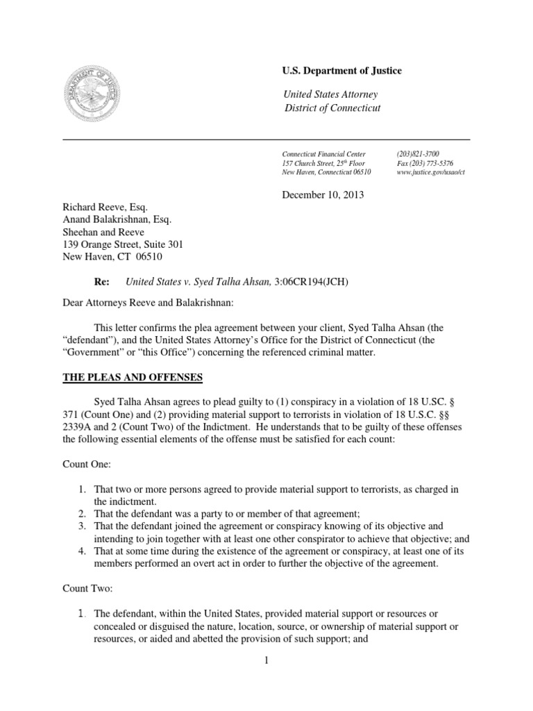 AHSAN Syed Talha Plea Agreement | PDF | United States Federal ...