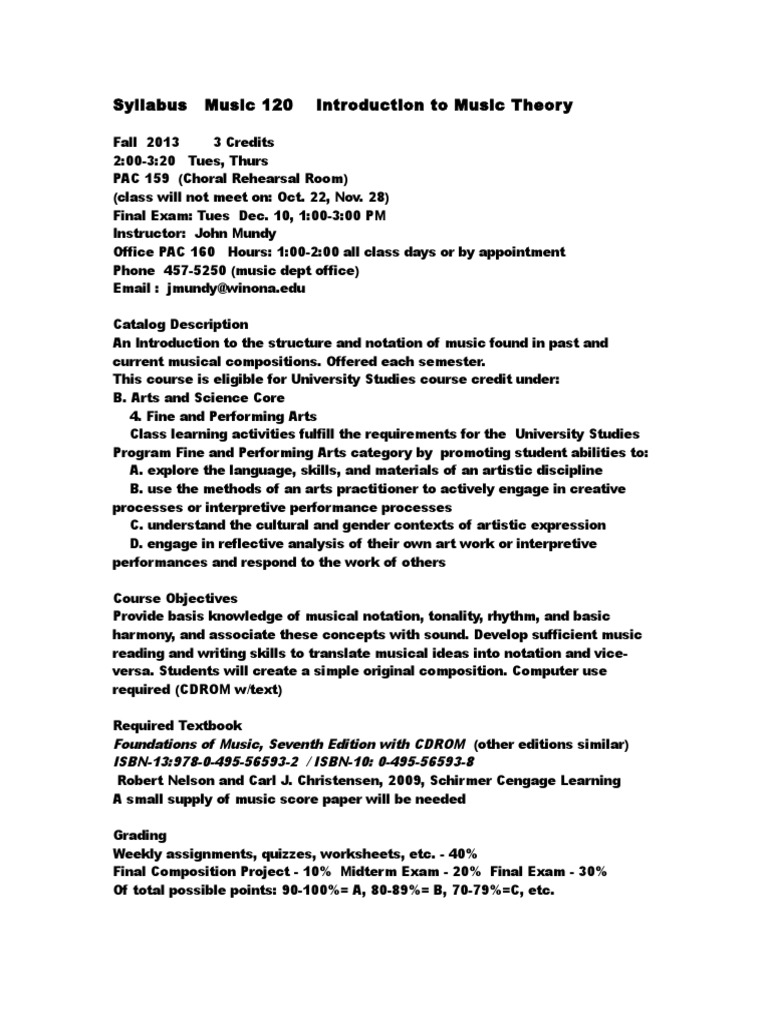 Intro to Music Theory Syllabus | PDF | Art