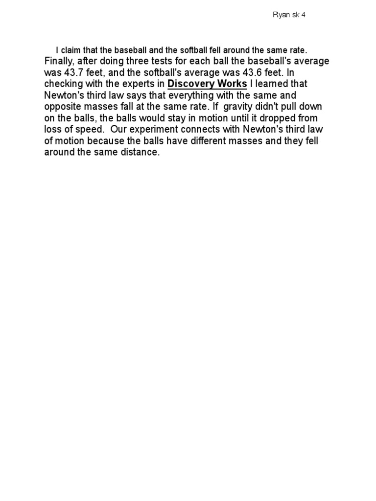 Baseball vs. Softball Fall Rates Experiment | PDF