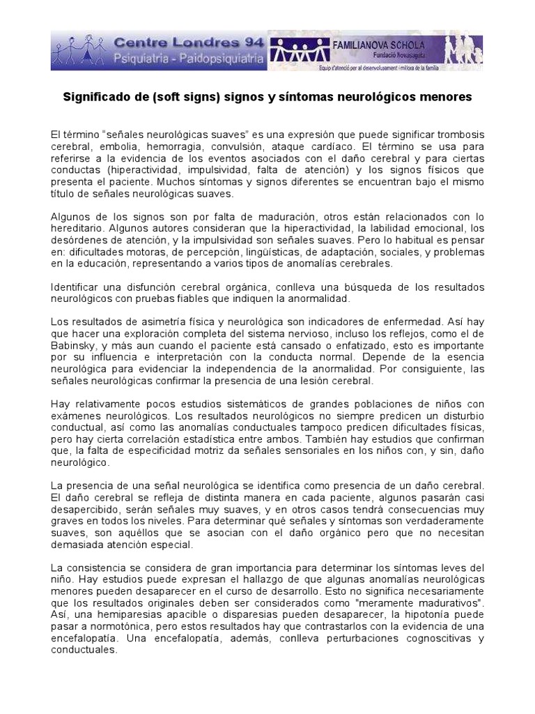 Significado de Soft Signs Signos Sintomas Neurologicos Menores | PDF