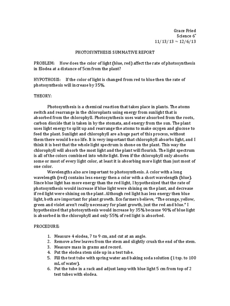 Final Photosythasis Summative Report | PDF | Photosynthesis | Light