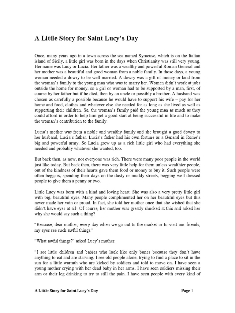 A Little Story For Saint Lucy's Day - December 13 | PDF | Jesus
