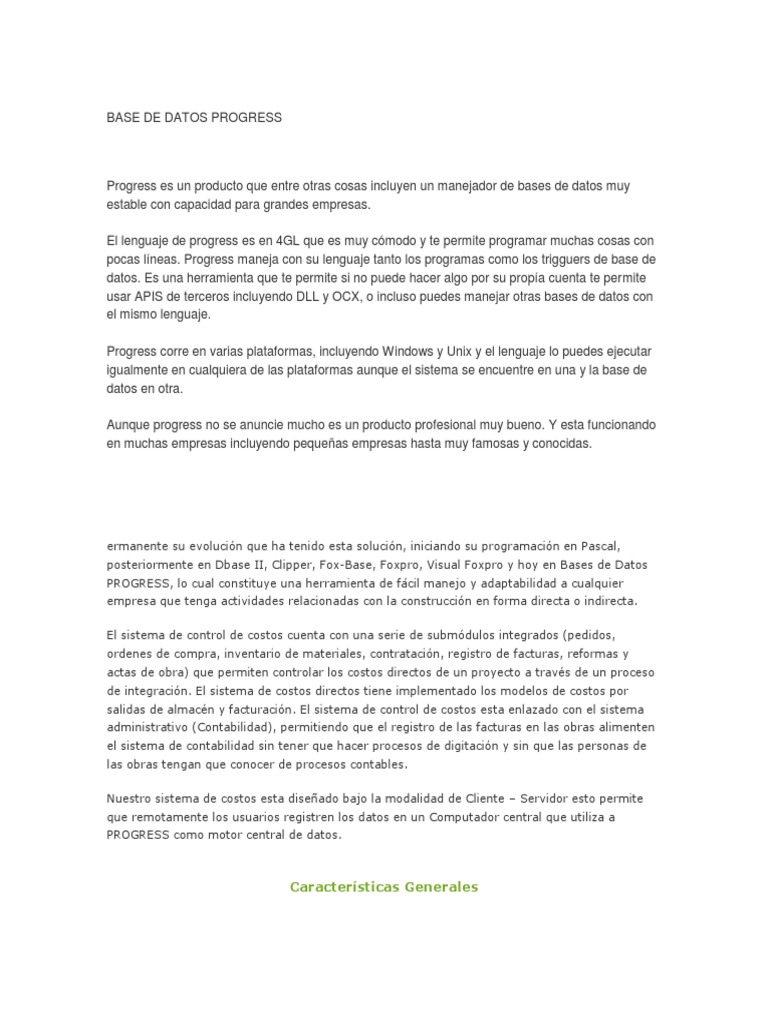 Base de Datos Progress | PDF | Presupuesto | Bases de datos