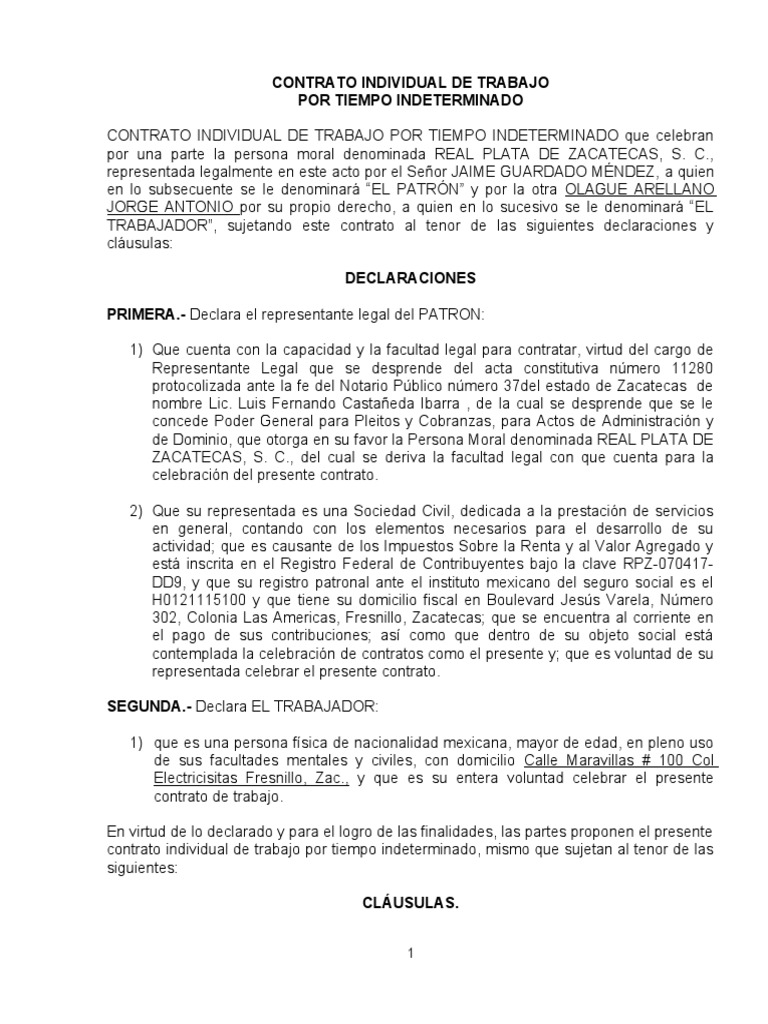 Contrato Individual de Trabajo (Machote) | Economía (general) | Business