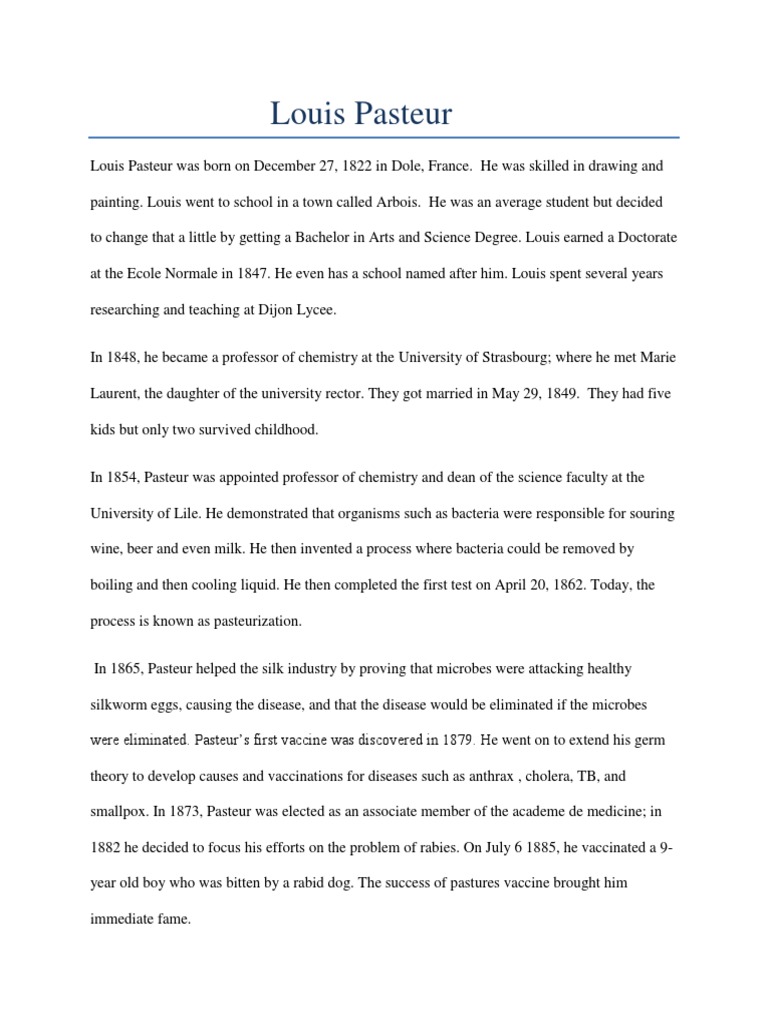 Louis Pasteur Project | PDF | Louis Pasteur | Medical Specialties